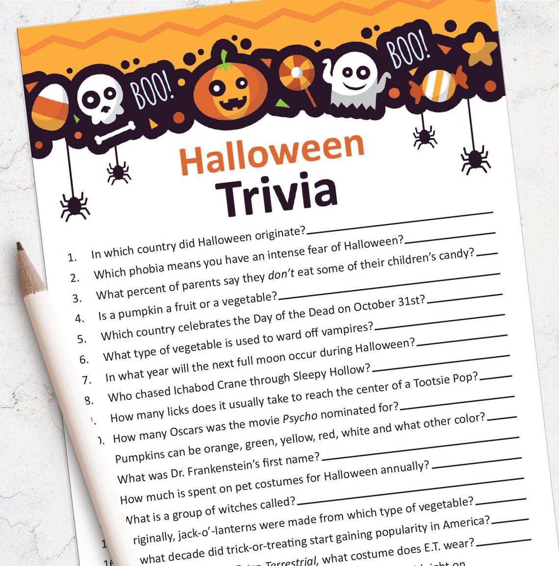 Halloween Trivia Game Halloween Game Printable Halloween - Etsy