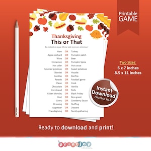 Thanksgiving This or That Game, Printable Thanksgiving Games, Printable ...