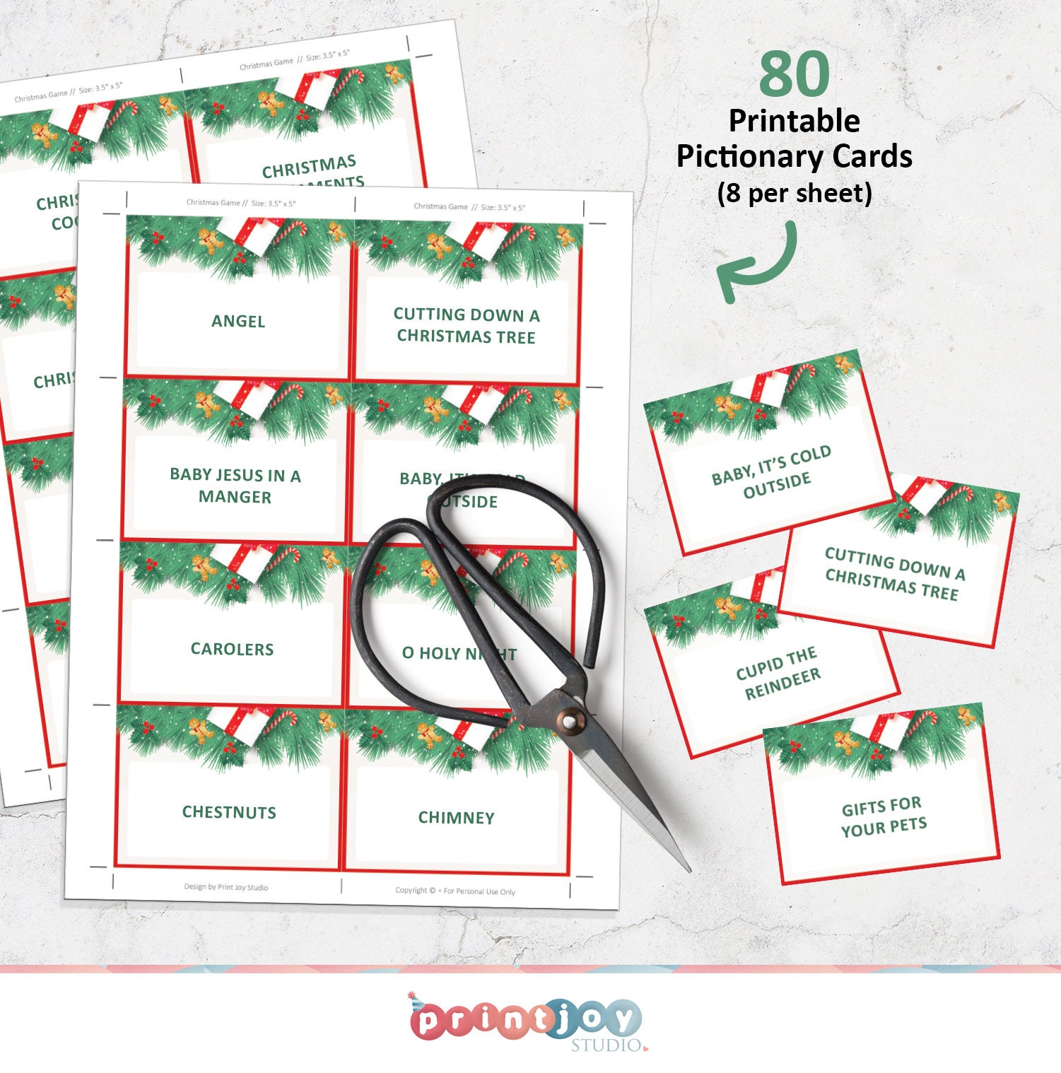 Christmas Games Printable 80 Christmas Pictionary Cards - Etsy
