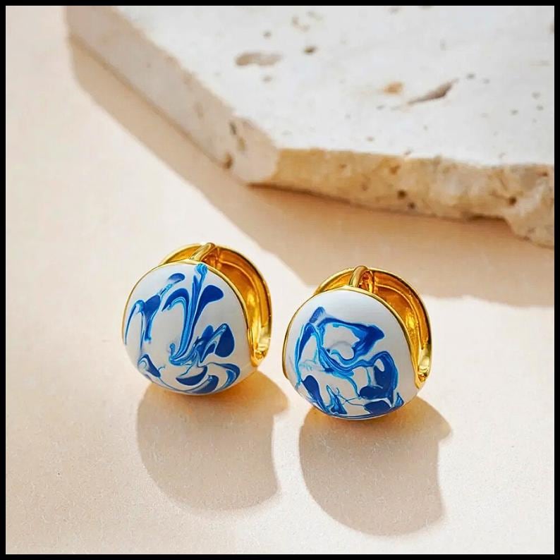 Hand-painted Ceramic Hibiscus Earrings: Gold Hoops, Boho Moroccan ...