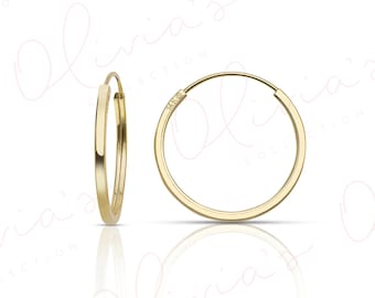 14k Yellow Gold Hoop Earrings (12-50x2.0mm), Piercing to Lobe, Upper ...