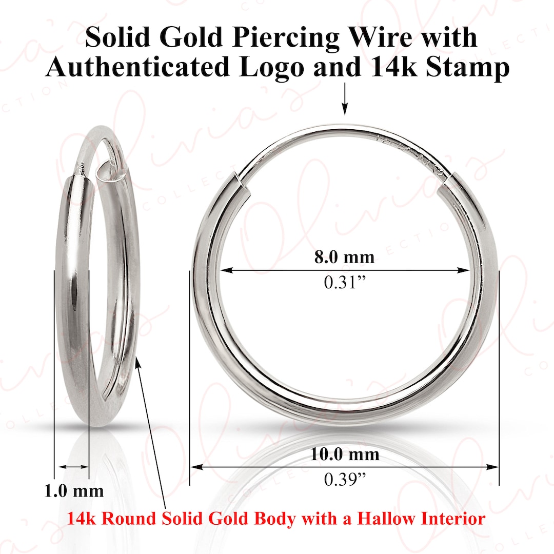 14k White Gold Endless Hoop Earrings: Lightweight 1.0mm Seamless Loops ...