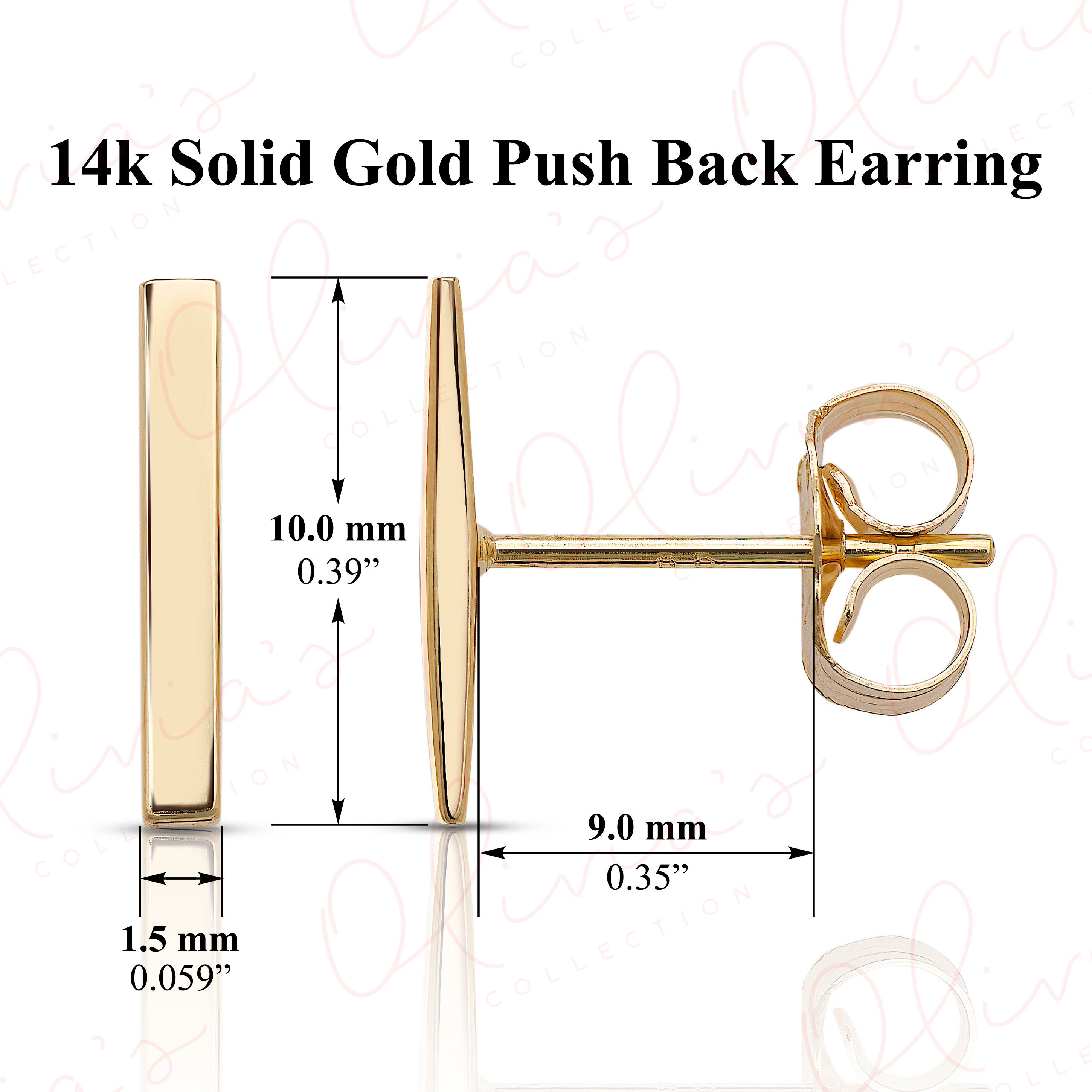 14k Solid Gold Bar Stud Earrings: Minimalist Piercing Jewelry - Etsy