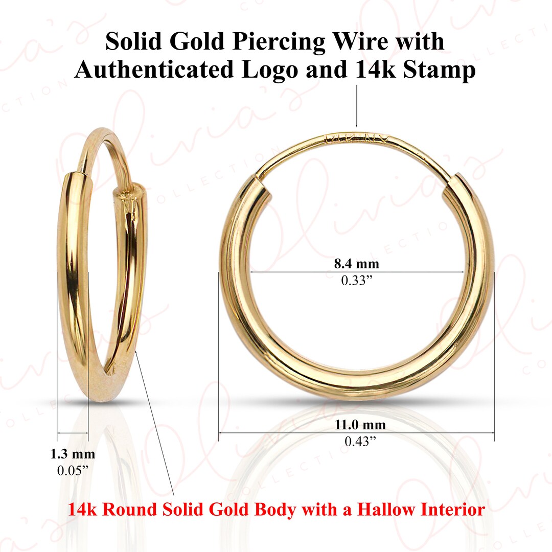 14k Yellow Gold Endless Hoop Earrings: Mediumweight 1.3mm Seamless ...