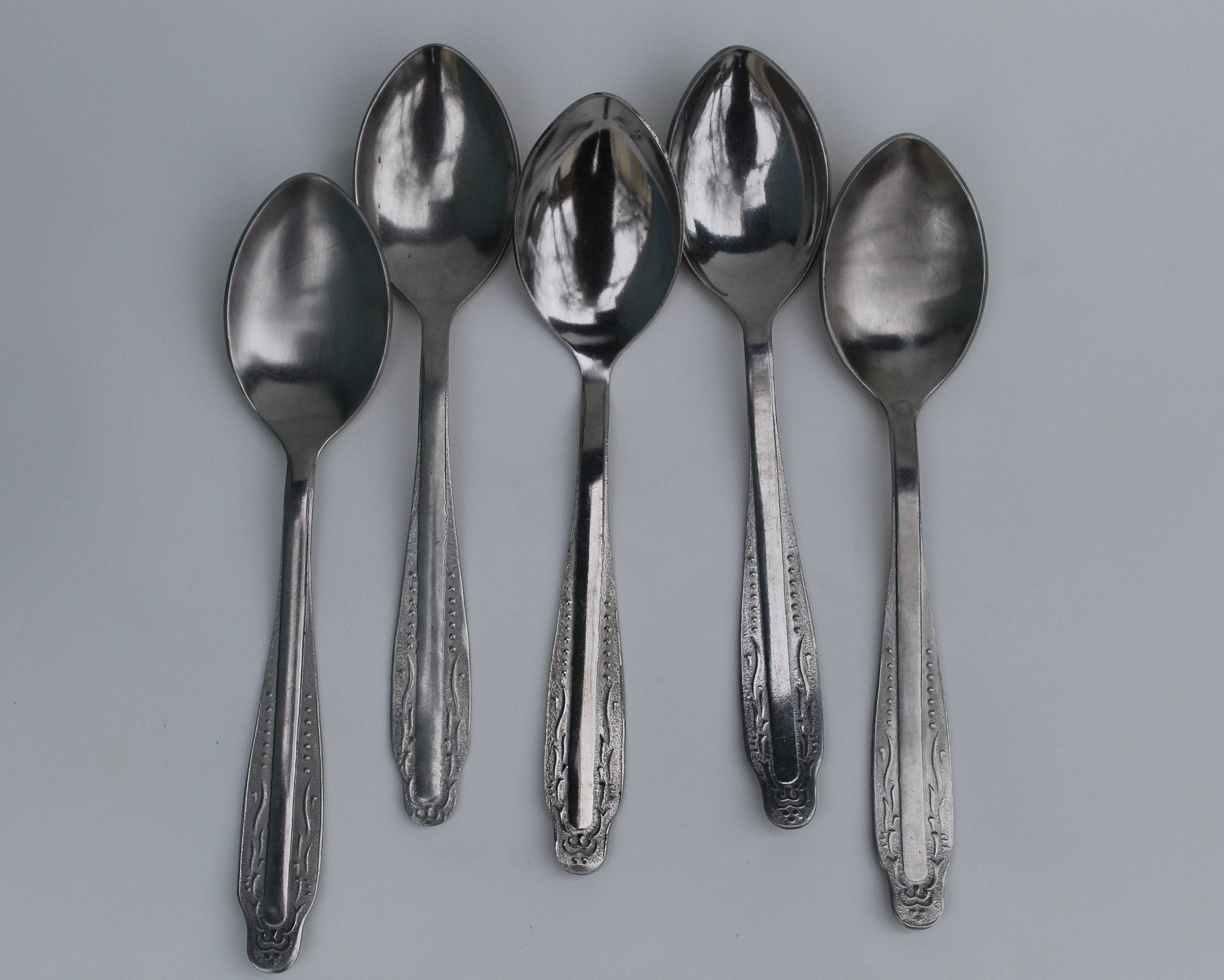 Set 5 Russian Flatware, Soviet Spoons, Stainless Steel Spoonfuls, Metal ...