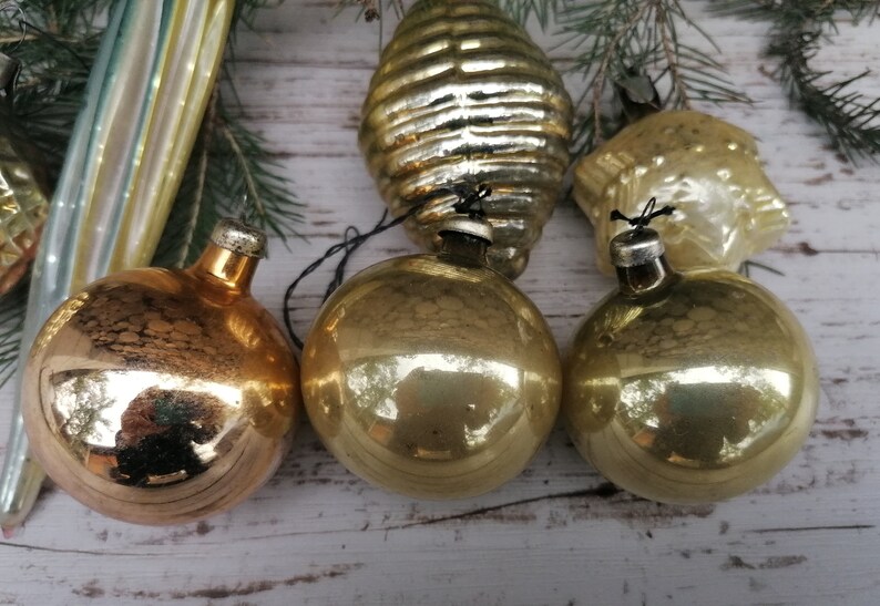 Set of 7 Soviet Christmas Ornaments Shiny Brite Tree Topper - Etsy