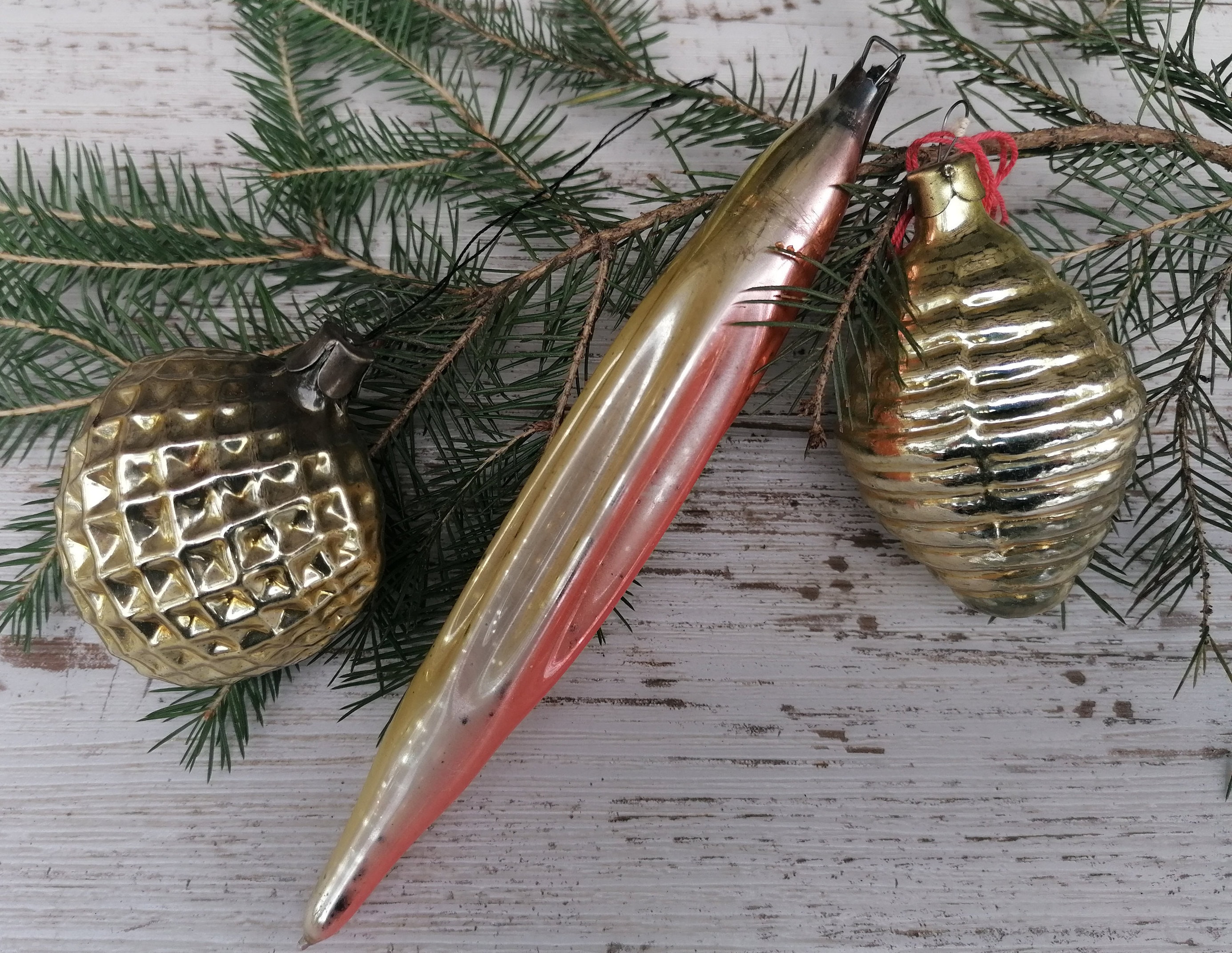 Set of 7 Soviet Christmas Ornaments Shiny Brite Tree Topper - Etsy