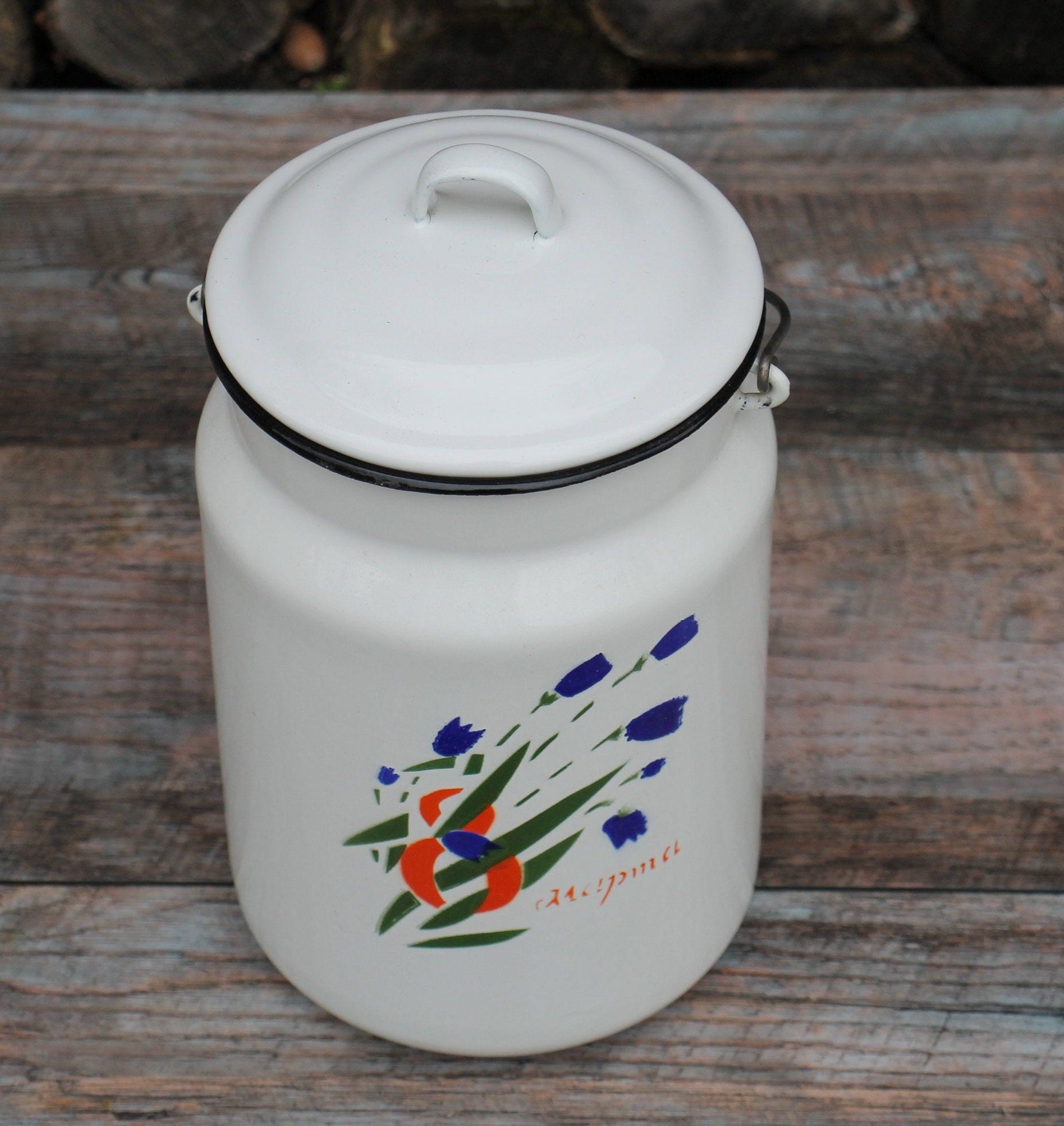 New Enamel pitcher metal milk can vintage enamelware | Etsy