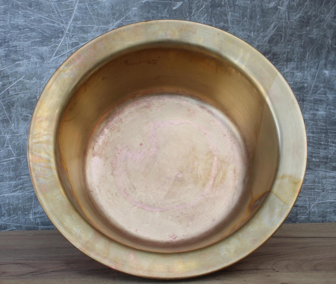 Antique Copper Basin, Large Old Metal Cauldron, Bronze Copper Basin for ...