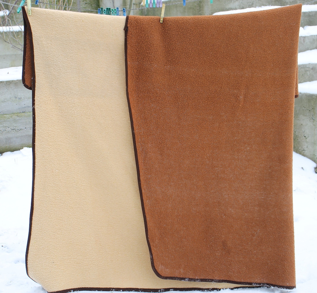 Wool Blanket, Vintage Soviet Heavy Brown Blanket, Retro Russian Woolen ...