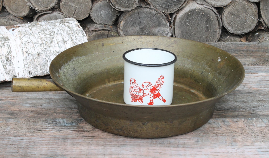 Antique Copper Basin Brass Pan Bowl With Handle Old Metal - Etsy