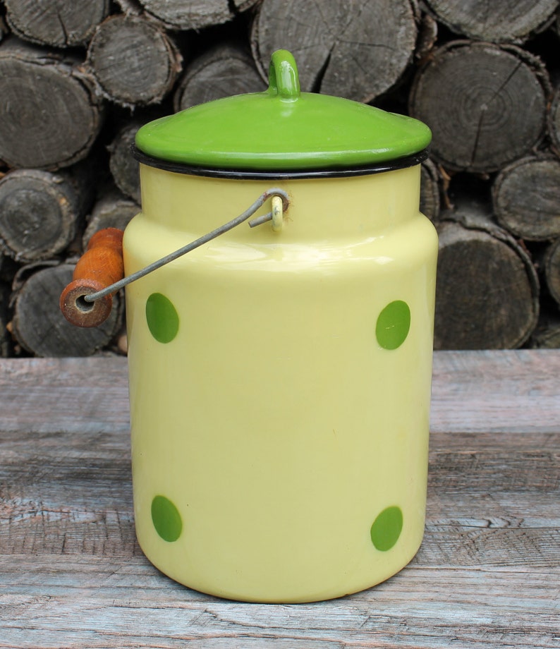 Vintage Yellow-green Enamelwaremilk Jug Antique Milk Can for - Etsy