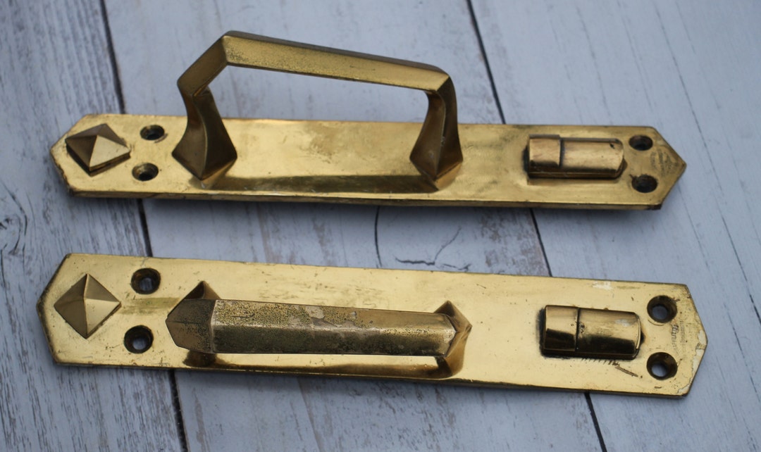 Set 2 Brass Antique Large Door Pulls, Vintage Front Door Handle, Barn Door Wall Decor, Rustic ...