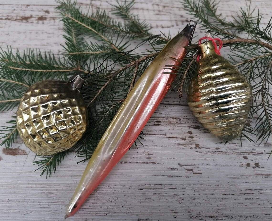 Set of 7 Soviet Christmas Ornaments Shiny Brite Tree Topper - Etsy