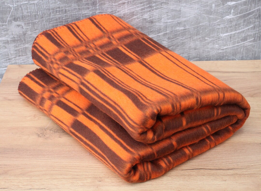 Nos Wool Blanket,vintage Soviet Checkered Orange Blanket, Russian ...
