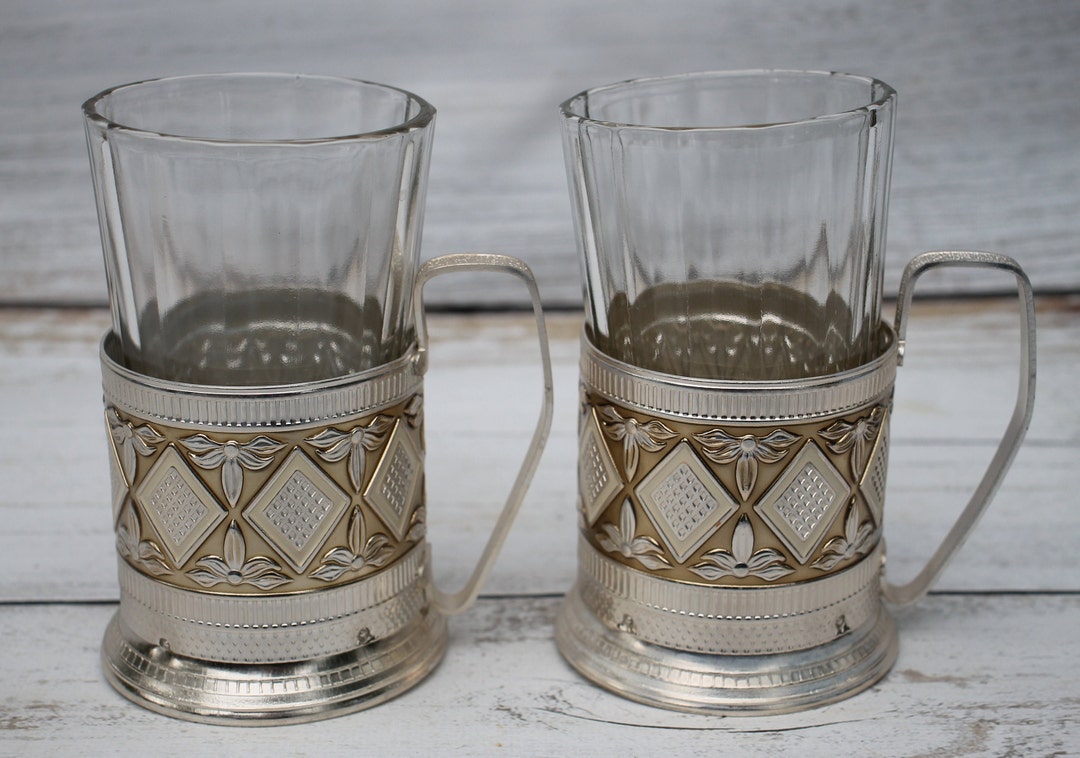 2 Set Russian Podstakannik,soviet Glass Holder Kitchen Decor,tea Glass ...
