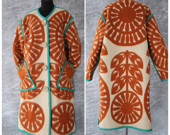 Wool Blanket Jacket, Blanket Coat With Flowers, Long Coat Oversized ...
