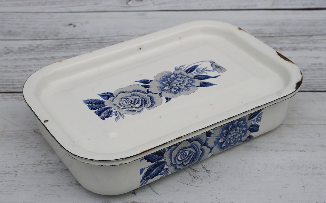 Enamel Box Vintage,soviet Container With Lid, Retro Enamel Box for ...