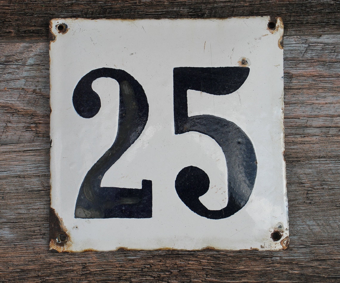 Vintage House numbers 25 white house number plaque house | Etsy