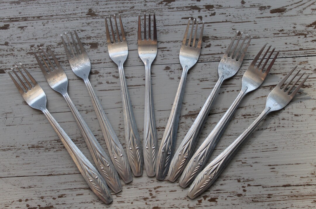Metal Cutlery Set 9 Russian Forks for Kitchen Decor, Old Aluminum ...