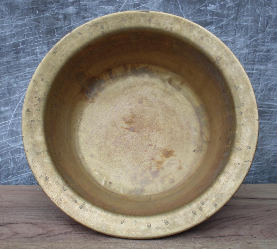 Antique Copper Basin, Large Old Metal Cauldron, Bronze Copper Basin for ...