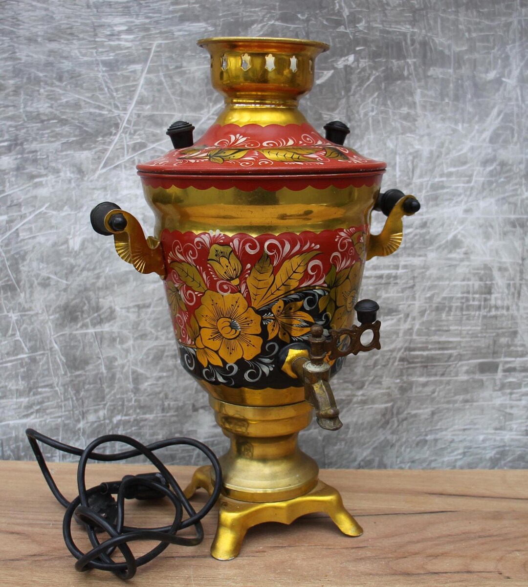 Vintage Electric Samovar, Khokhloma Hand-painted Russian Tea Urn ...