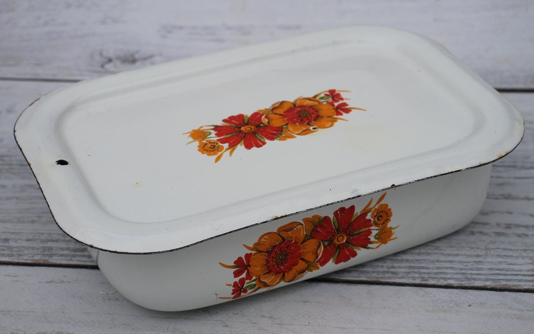Enamel Box Vintage,soviet Container With Lid, Retro Enamel Box for ...