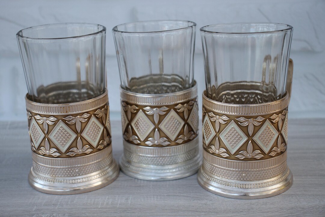 3 Set Russian Podstakannik,soviet Glass Holder Kitchen Decor,tea Glass ...