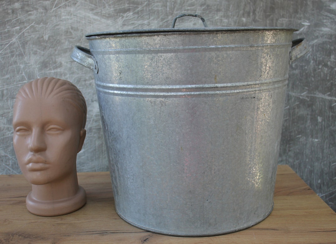Galvanized Bucket,vintage Farm Metal Gray Large Bucket,outdoor Garden ...