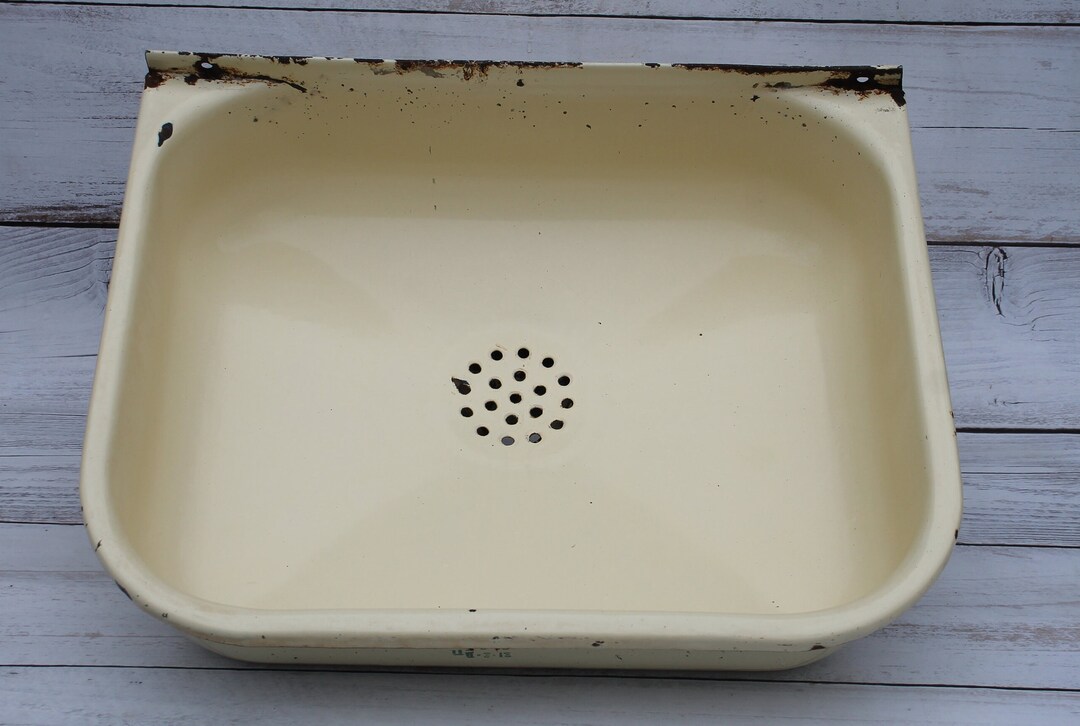 Bathroom Sink, Vintage Enamel Kitchen Sink, Farmhouse Metal Sink ...