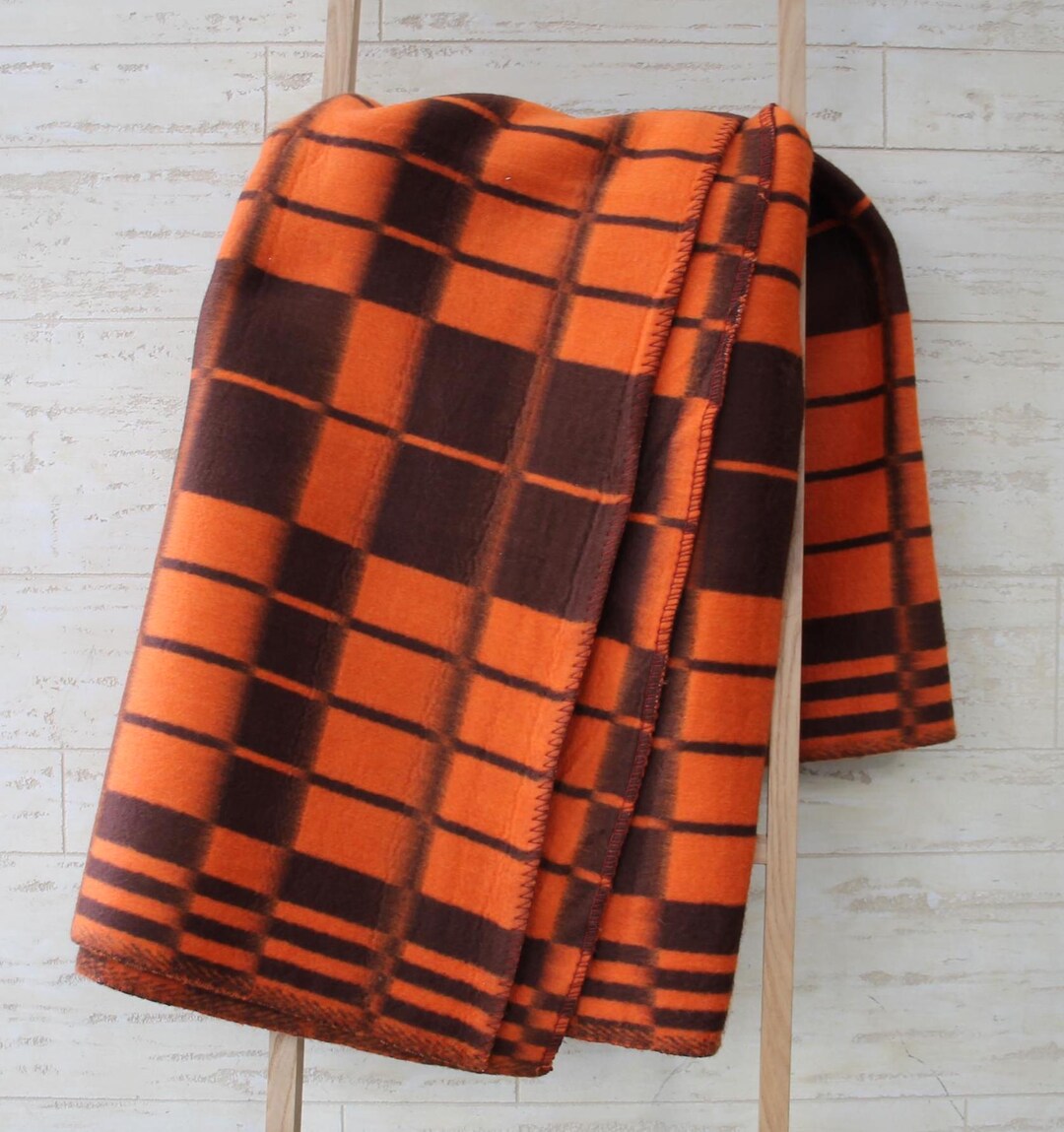New Wool Blanket,vintage Soviet Checkered Orange Blanket, Russian ...