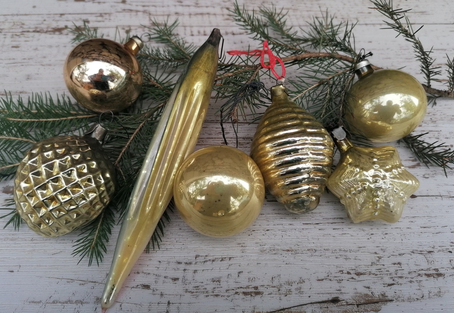 Set of 7 Soviet Christmas Ornaments Shiny Brite Tree Topper - Etsy