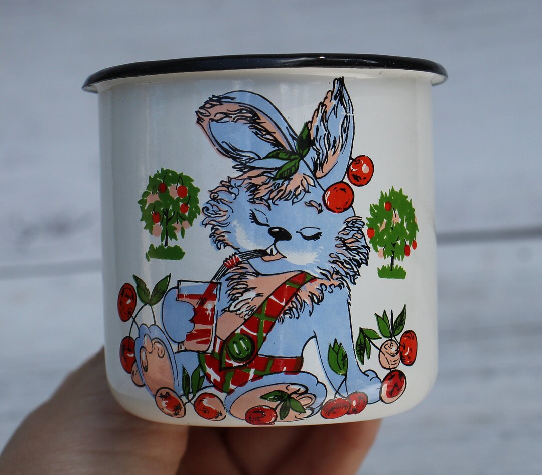 New Enamel Mug With Rabbit, Camp Mugs USSR, Mug Retro, Camping Enameled ...