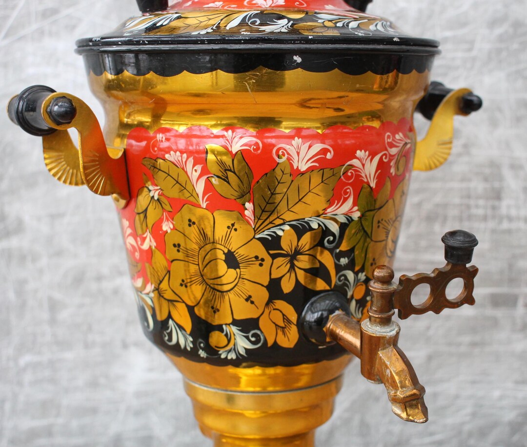 Vintage Khokhloma Samovar, Red and Black Floral Tea Pot, Electric 3L - Etsy