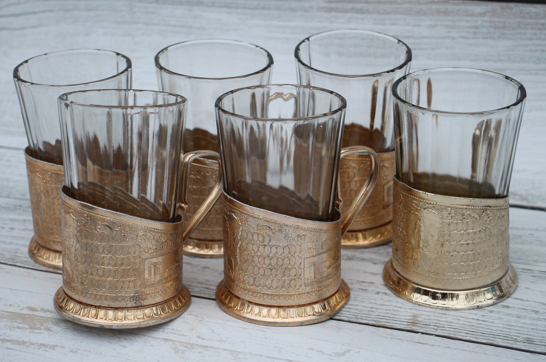 6 Set Russian Podstakannik,soviet Glass Holder Kitchen Decor,tea Glass ...