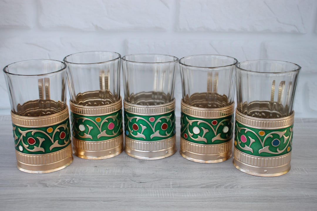 5 Set Russian Podstakannik,soviet Glass Holder Kitchen Decor,tea Glass ...