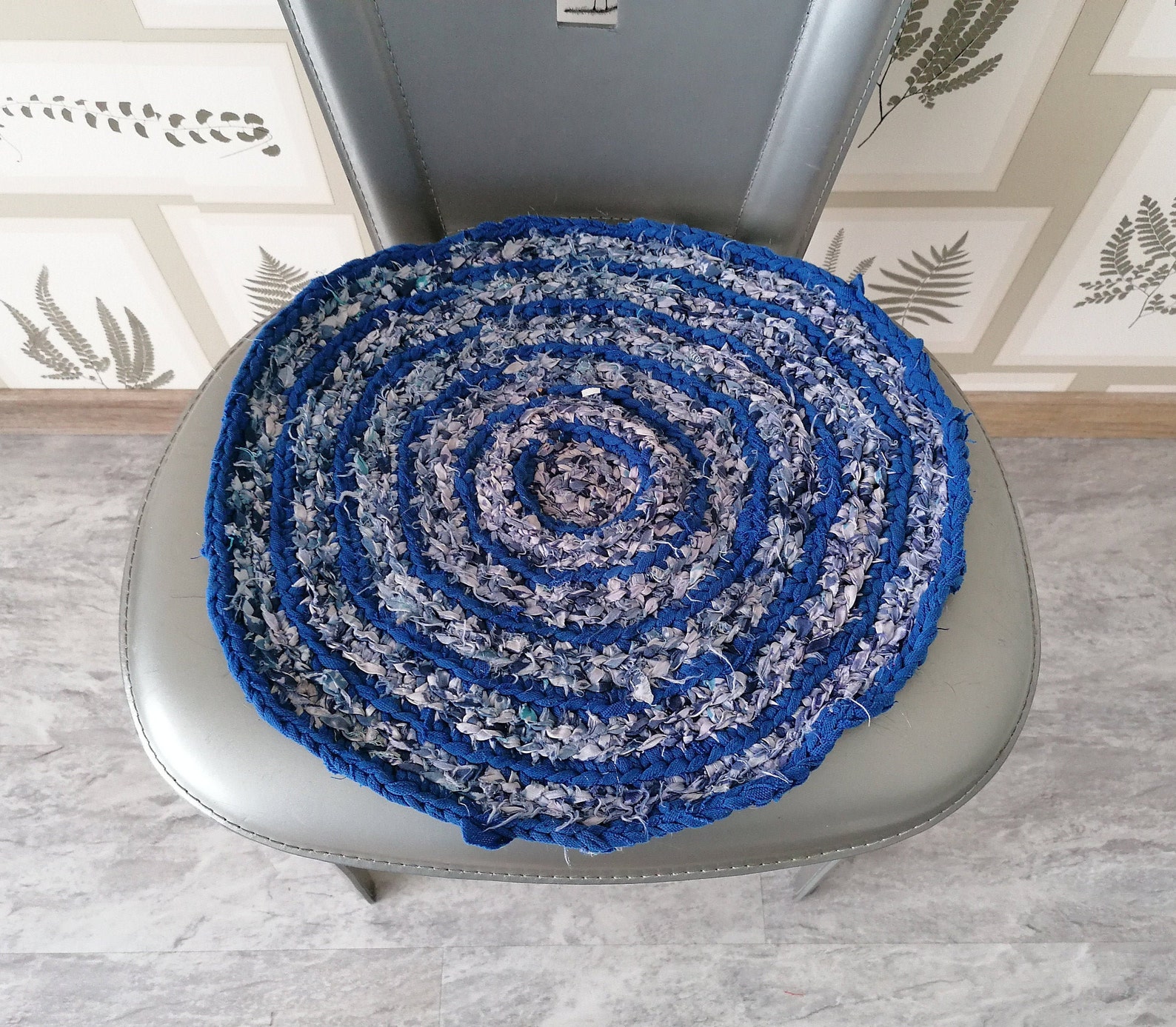 Handmade Blue Round Chair Pad, Crocheted Rug, Rustic Decor - Etsy