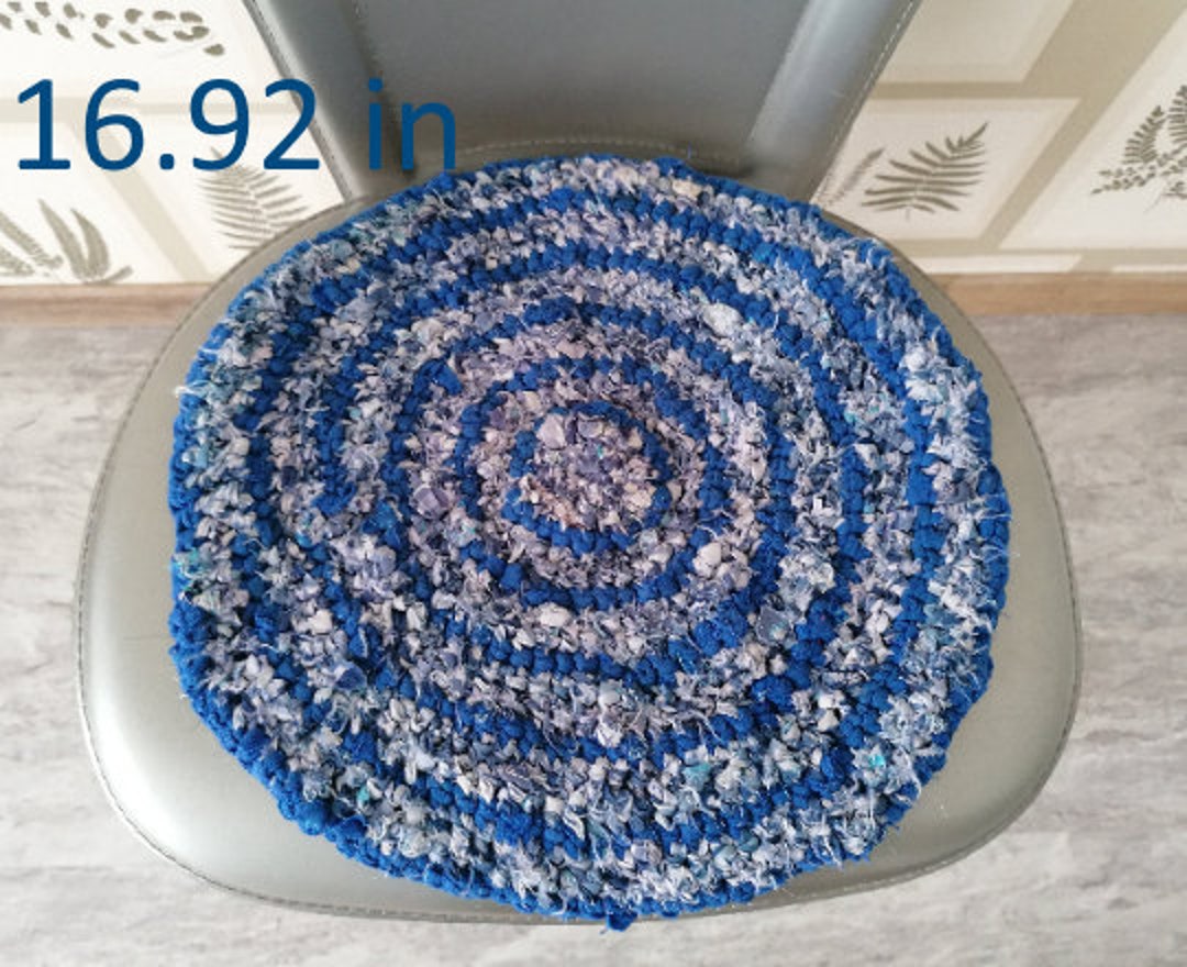 Handmade Round Chair Pads, Colorful Carpet, Blue Round Hooked Rug for ...
