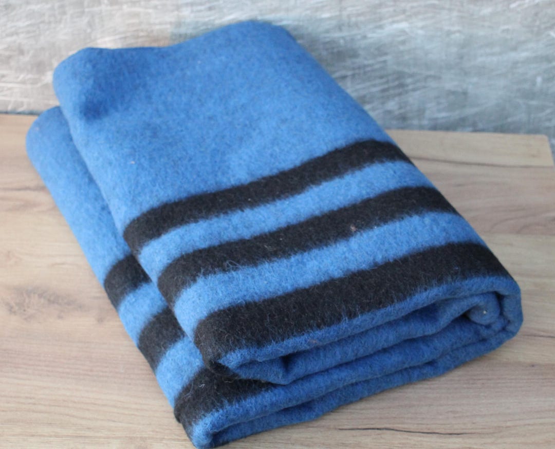 Wool Blanket, Vintage Blue Woolen Blanket, Heavy Wool Blanket, Russian ...