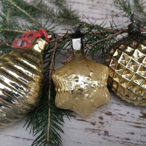 Set of 7 Soviet Christmas Ornaments, Shiny Brite Tree Topper, Gold Xmas ...
