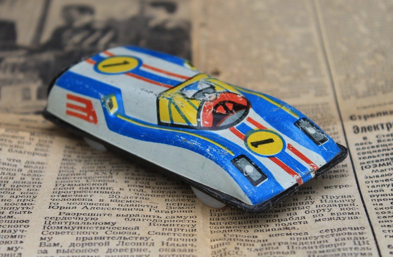 Antique Toy Car Soviet Toy Race Car Russian Blue Retro Car - Etsy