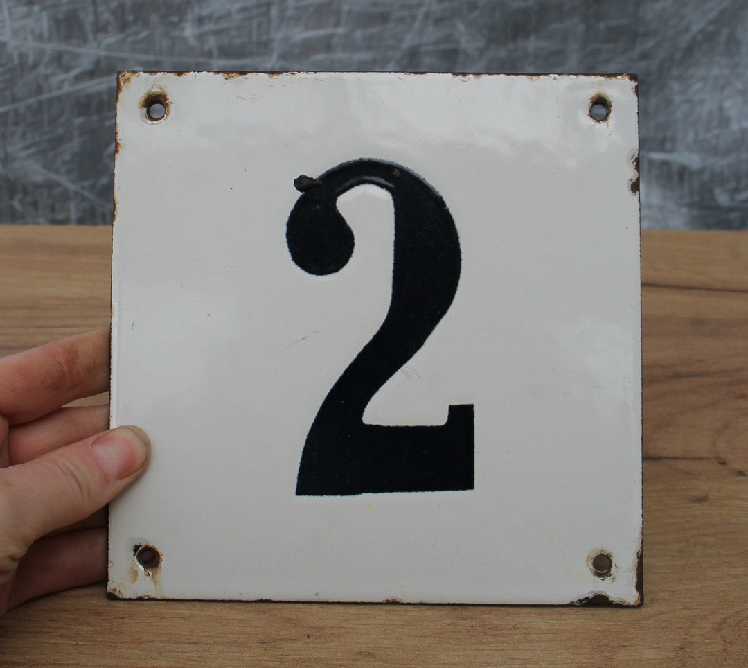 2 Vintage House Numbers, White Number Plaque, Enameled Number, House ...
