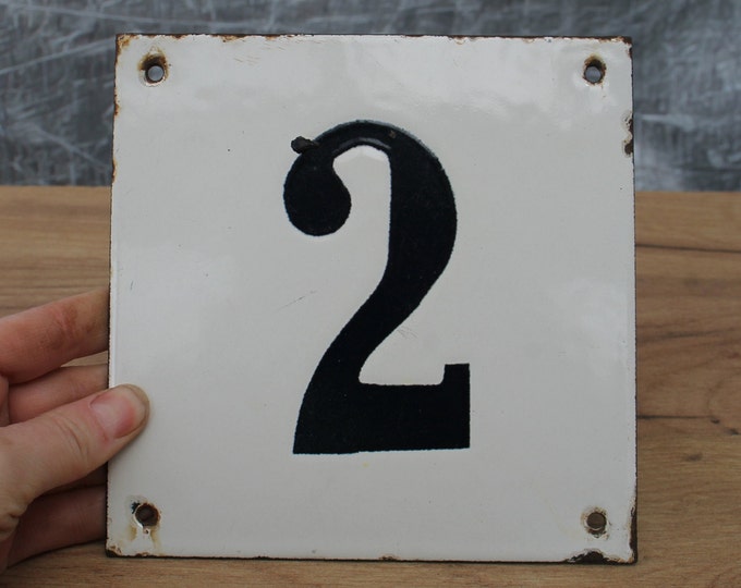 2 Vintage House Numbers, White Number Plaque, Enameled Number, House ...