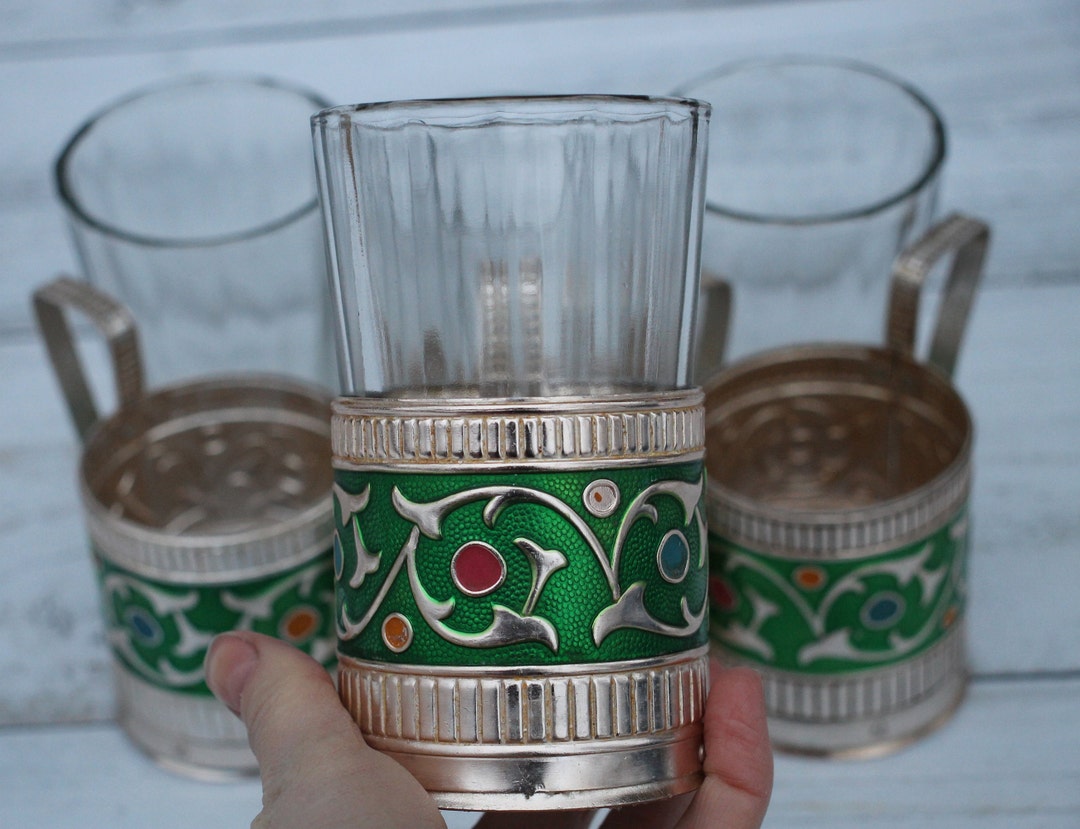 4 Set Russian Podstakannik,soviet Glass Holder Kitchen Decor,tea Glass ...