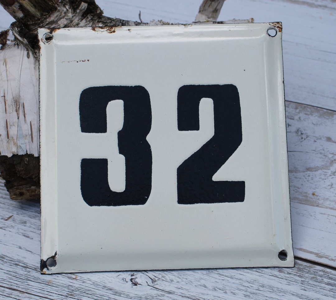 32 Vintage House Numbers, White Number Plaque, Enameled Number, House ...