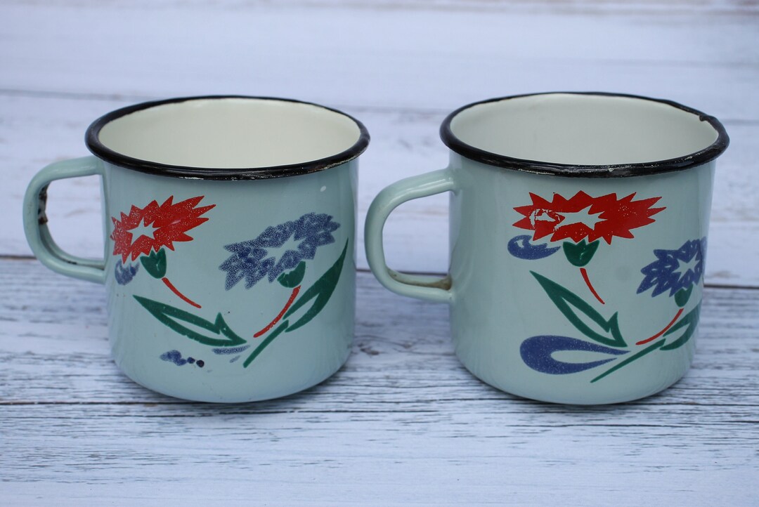 New Vintage Enamel Mug, Soviet Enamelware Mug, Cup USSR, Metal Campfire ...