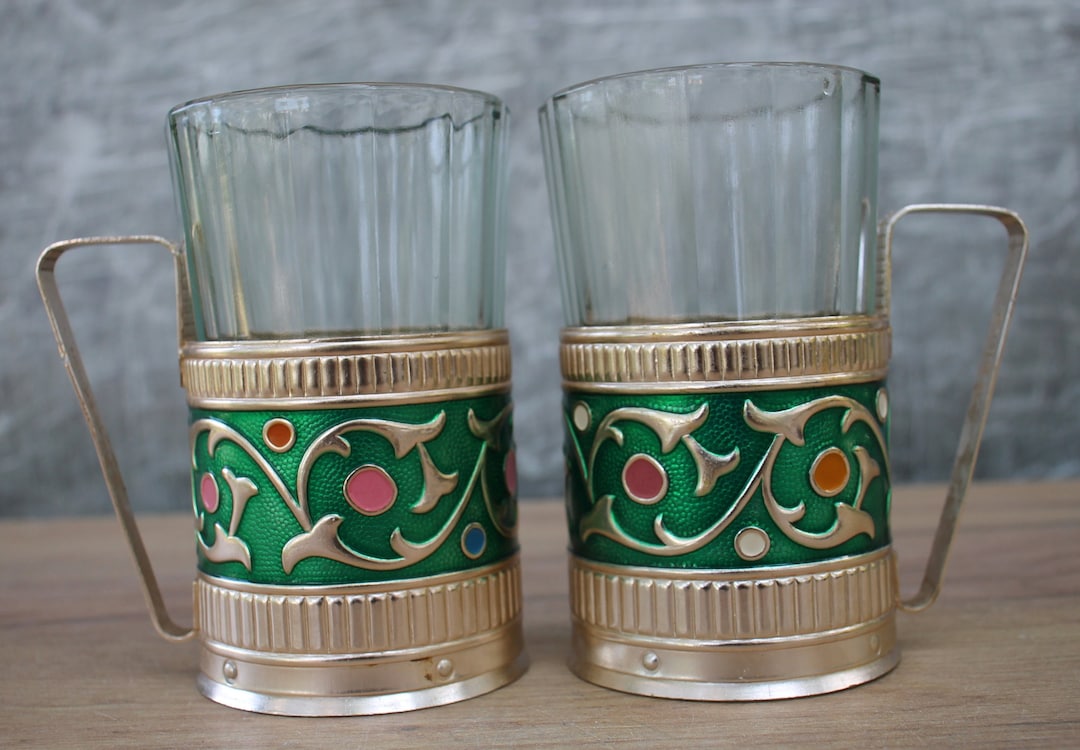 Podstakannik Set 2,russian Tea Glasses, Soviet Glass Holder Kitchen ...