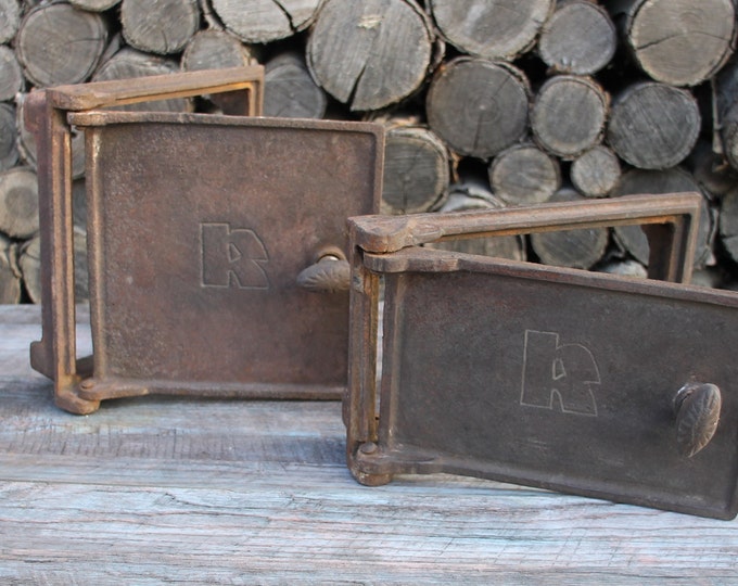 Set of 2 Cast Iron Wood Fired Oven Door, Antique Metal Door, Soviet ...