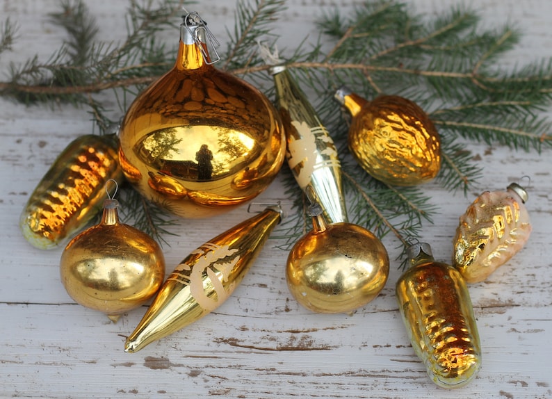 Set of 9 Soviet Christmas Ornaments Shiny Brite Tree Topper - Etsy