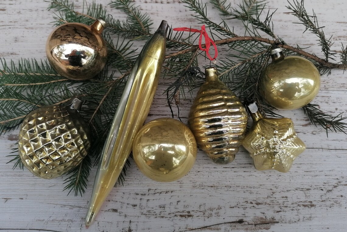 Set of 7 Soviet Christmas Ornaments Shiny Brite Tree Topper - Etsy
